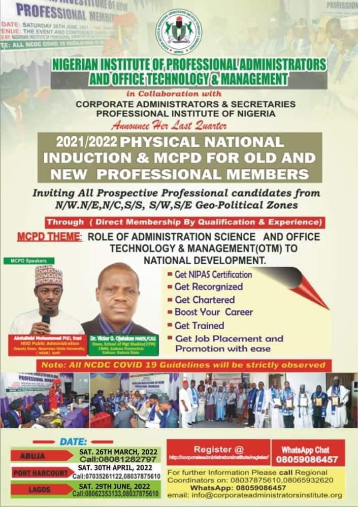 Nigerian Institute Of Professional Administrators And Office Technology ...
